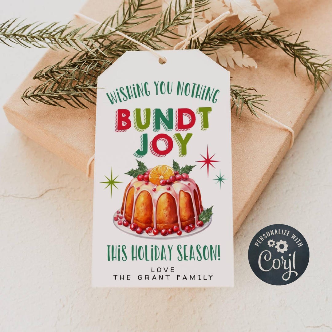 Wishing You Nothing Bundt Joy Christmas Gift Tag Template, Printable ...