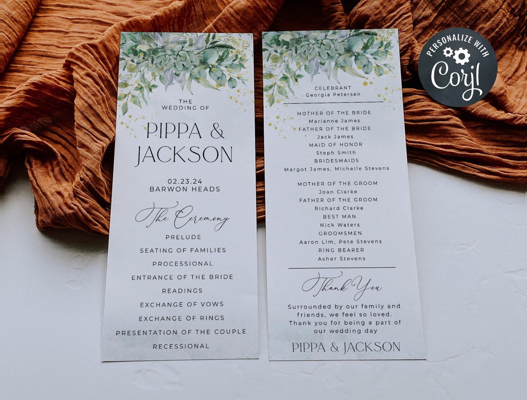 Greenery Wedding Program Template Printable Botanical - Etsy