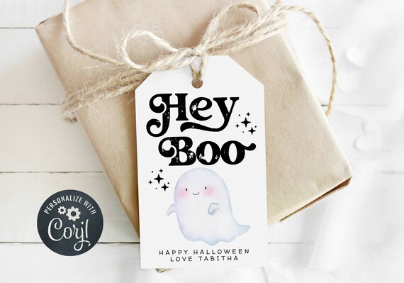 Retro Halloween Gift Tag Template Printable Hey Boo Groovy - Etsy