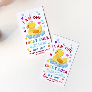 Lucky Duck Valentine's Day Gift Tag Template, Printable Rubber Duck ...