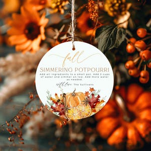 Round Fall Simmering Potpourri Gift Tag Template, Printable Autumn ...