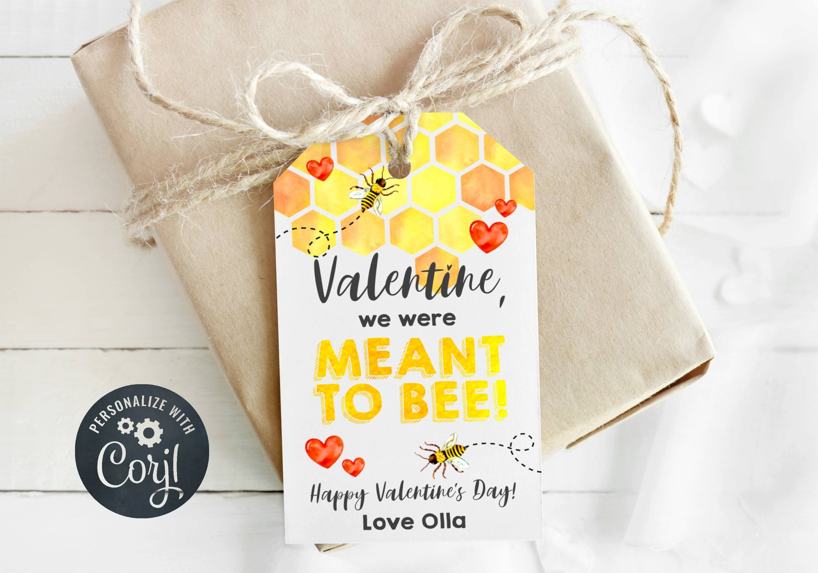 Bee Valentine's Day Gift Tag Template Meant to Bee - Etsy