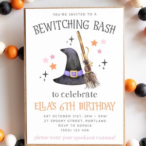 Bewitching Bash Halloween Birthday Invitation Template, Printable Witch Invite, Editable Spooky ...