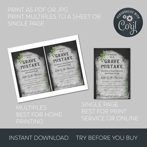 Tombstone Halloween Invitation Template, Printable Gravestone Halloween ...