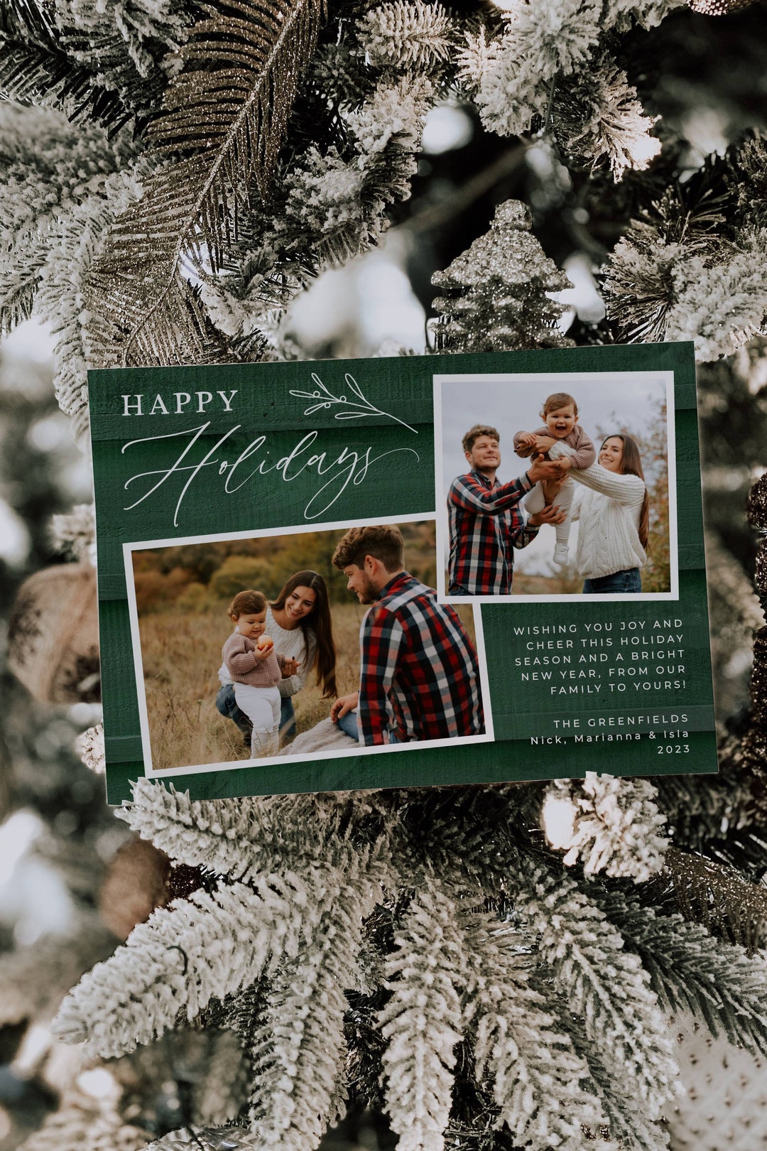 Rustic Wood Photo Holiday Card Template, Printable Farmhouse Christmas ...