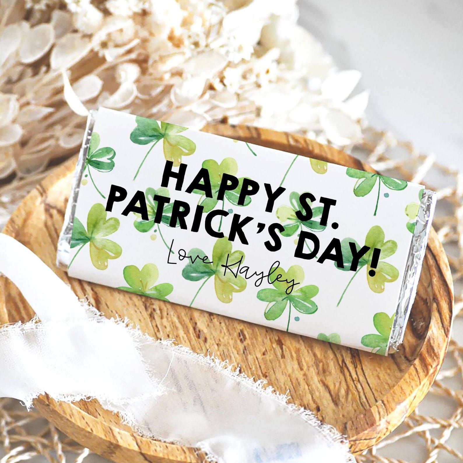 St. Patrick's Day Shamrocks Chocolate Bar Wrapper Template, Printable ...