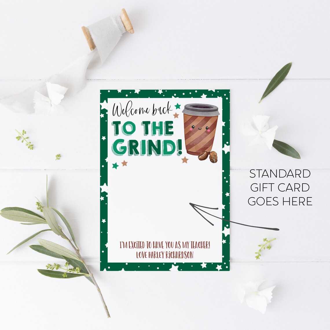 Editable Welcome Back to the Grind Coffee Teacher Gift Card - Etsy