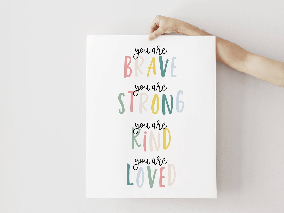 You Are Brave Strong Kind Loved Nursery Art Printable Pastel | Etsy
