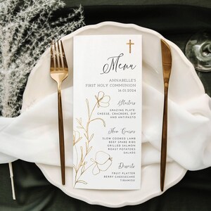 Gold Floral First Holy Communion Menu Template, Printable Religious ...