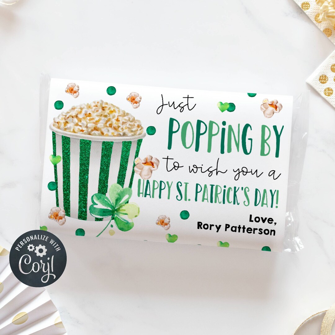 St. Patrick's Day Popcorn Wrapper Template, Printable Shamrock Hearts ...