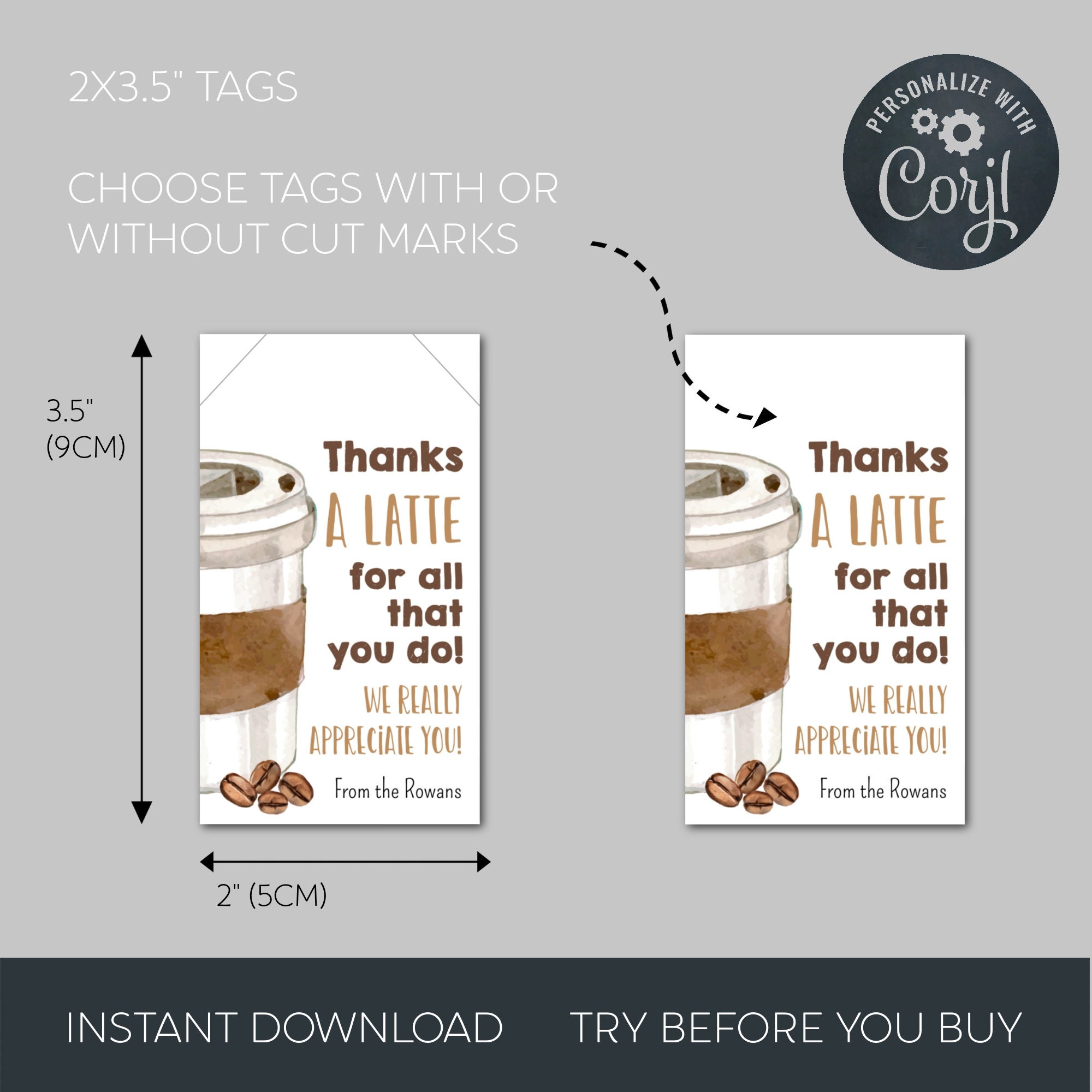 Thanks A Latte Gift Tag Template, Printable Teacher Appreciation Coffee ...