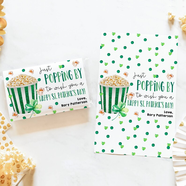 St. Patrick's Day Popcorn Wrapper Template, Printable Shamrock Hearts ...