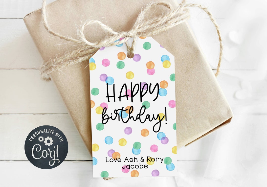 Printable Happy Birthday Gift Tag Template Pastel Watercolor - Etsy