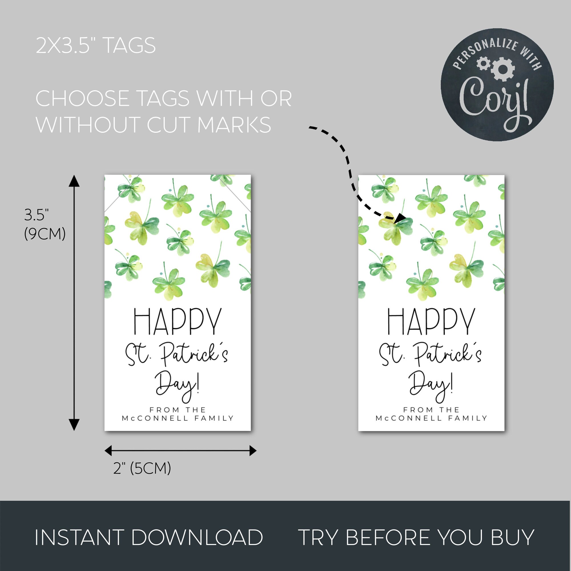 St. Patrick's Day Shamrocks Gift Tag Template, Printable Clover Favor ...