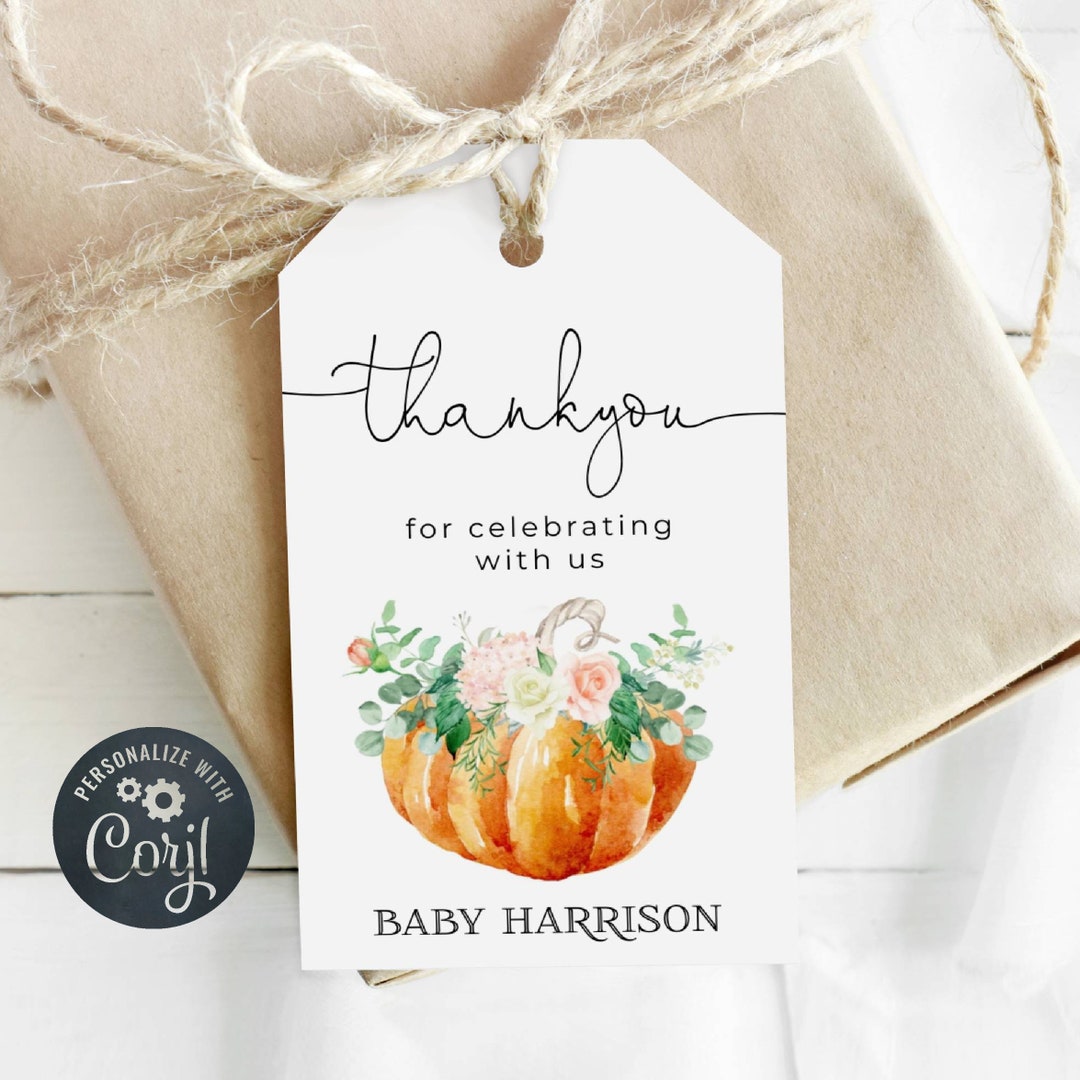 Pumpkin Baby Shower Favor Tags, Printable Peach Floral Gift Tags, A ...