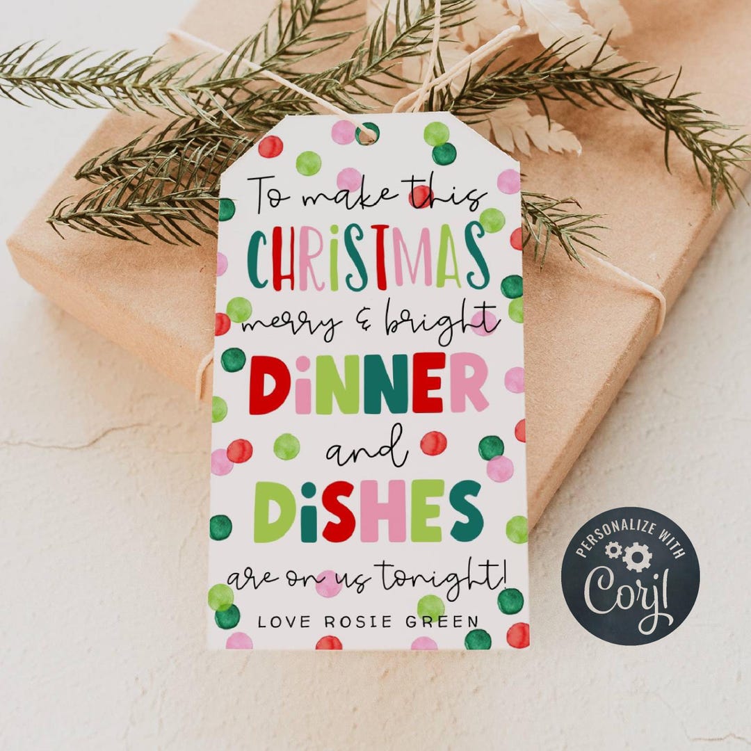 Christmas Dinner & Dishes Gift Tag Template, Printable Holiday Teacher ...