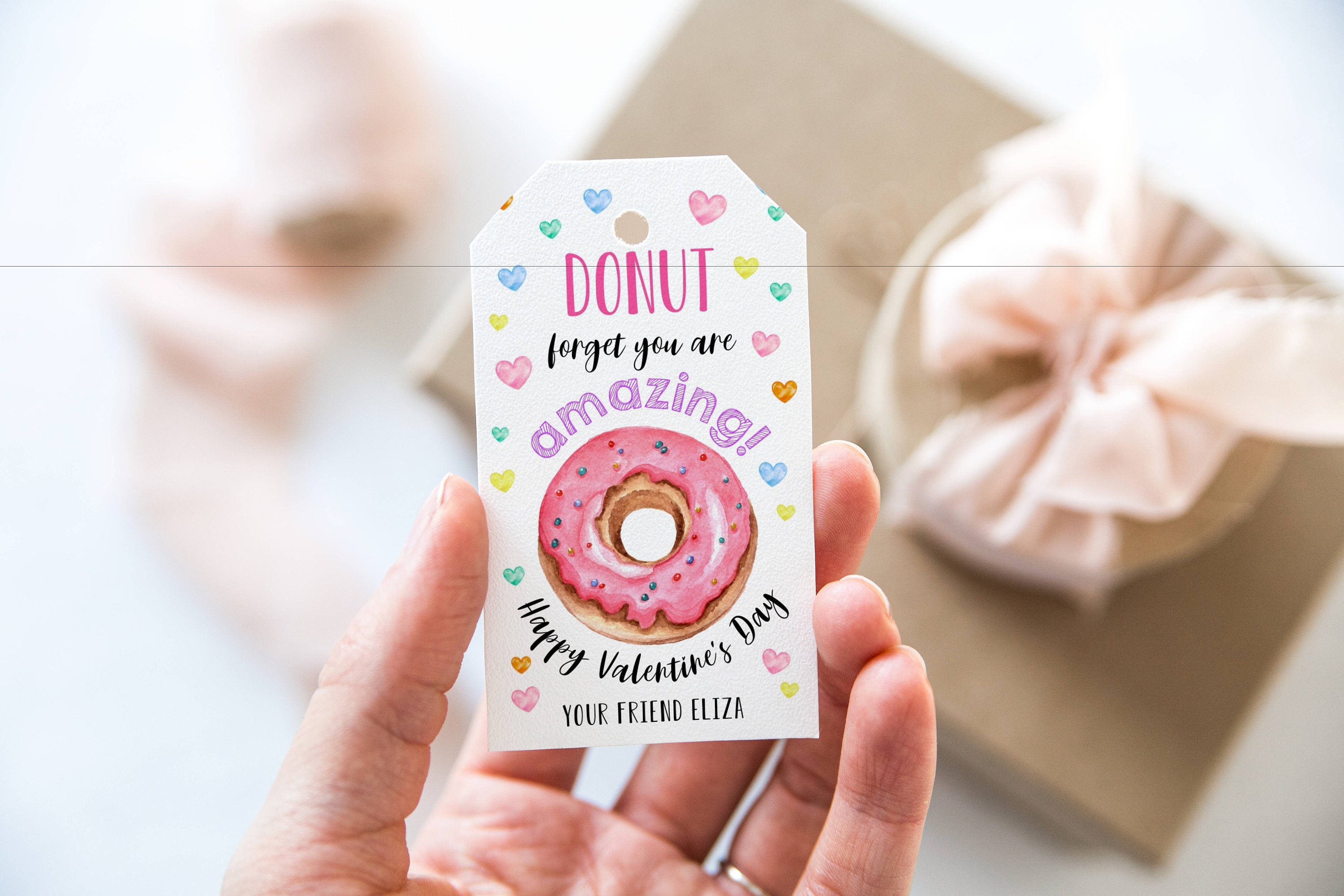 Donut Valentine's Day Gift Tag Template Printable Donut | Etsy