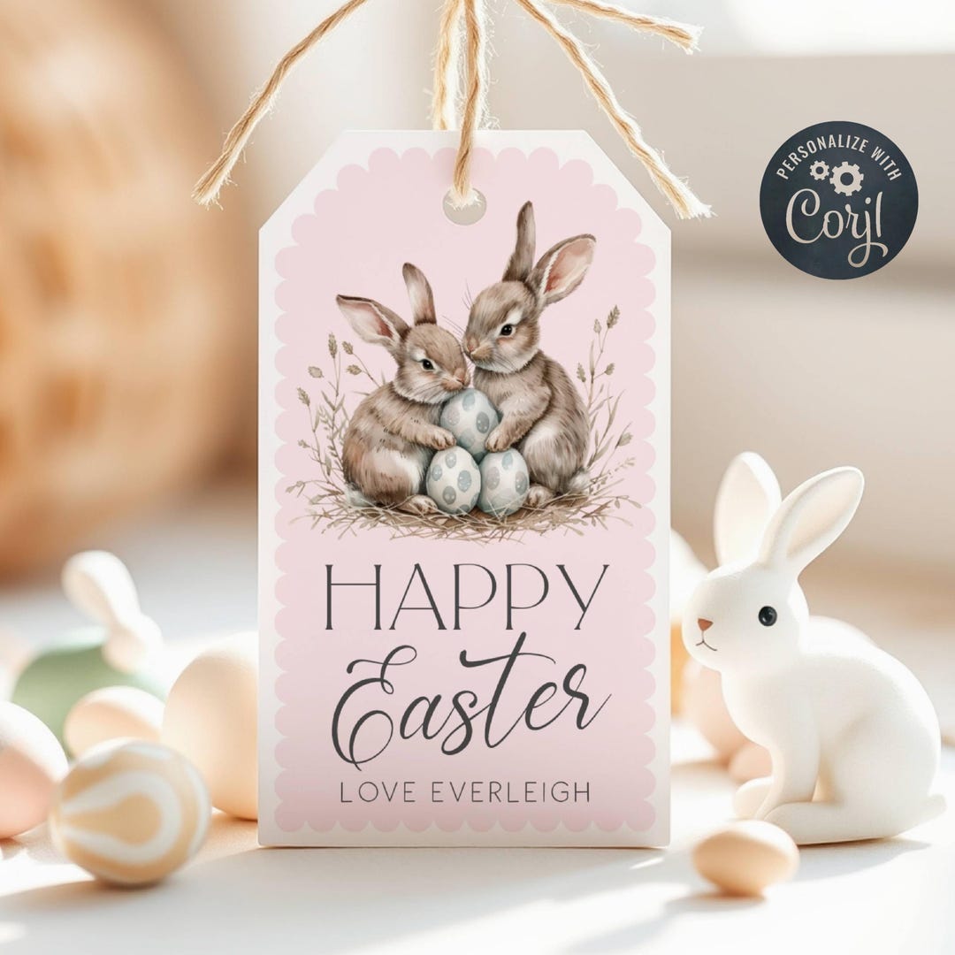 Happy Easter Gift Tag Template, Printable Bunnies Eggs Easter Basket ...