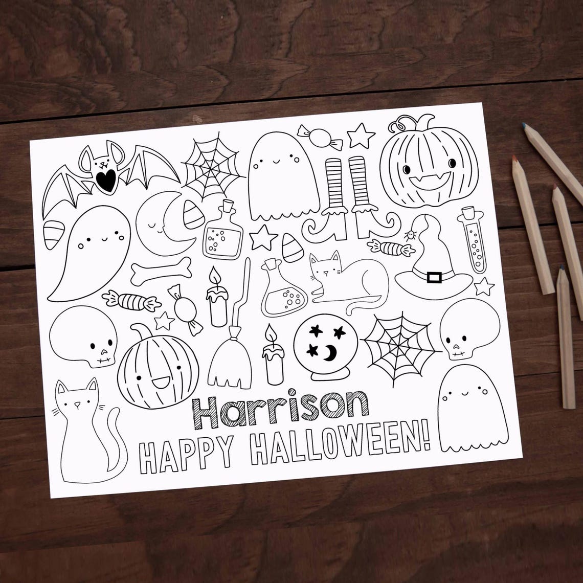 Halloween Coloring Placemat Template, Printable Kids' Spooky Activity ...
