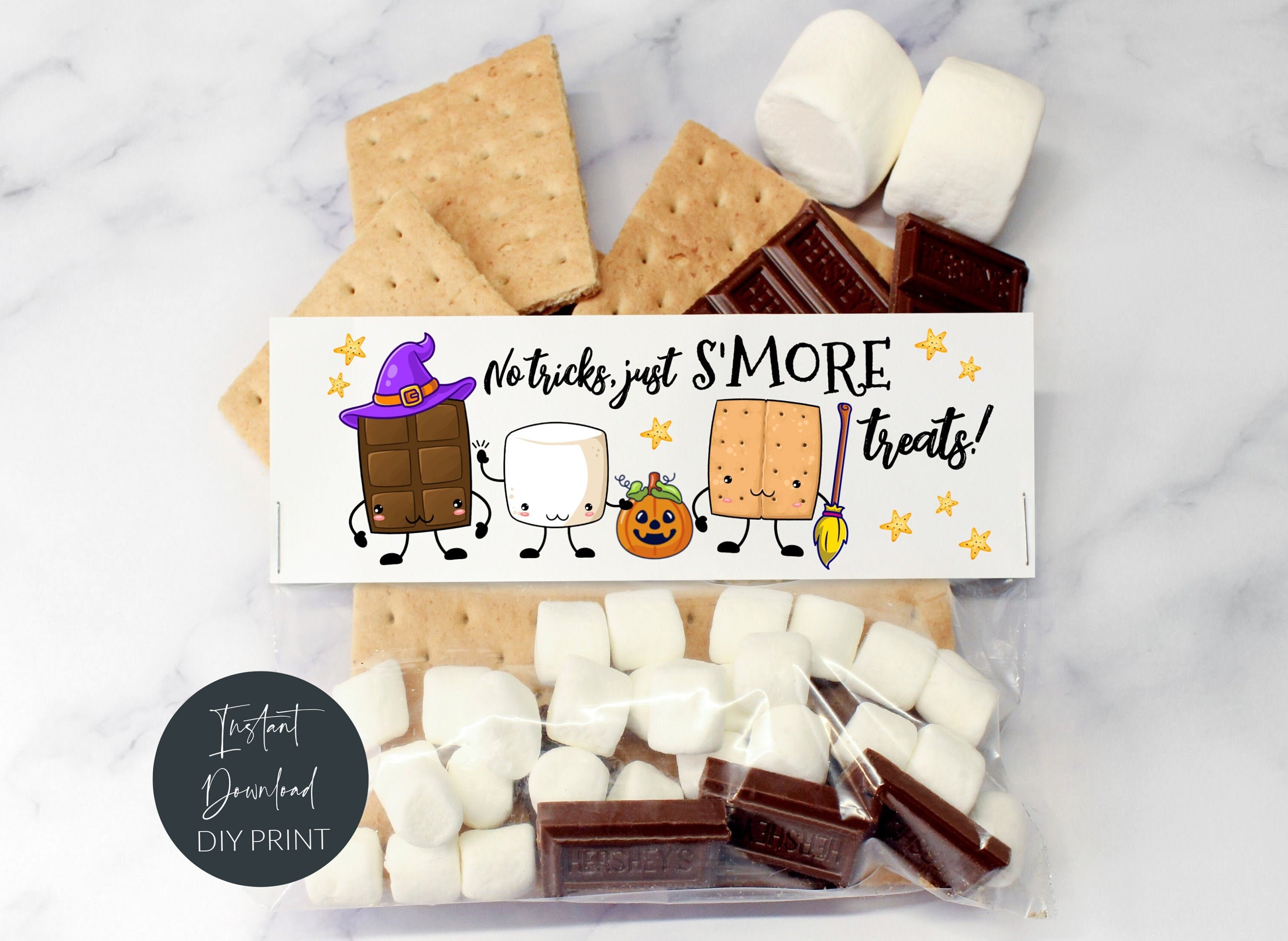 Printable S'mores Halloween Treat Bag Toppers No Tricks - Etsy