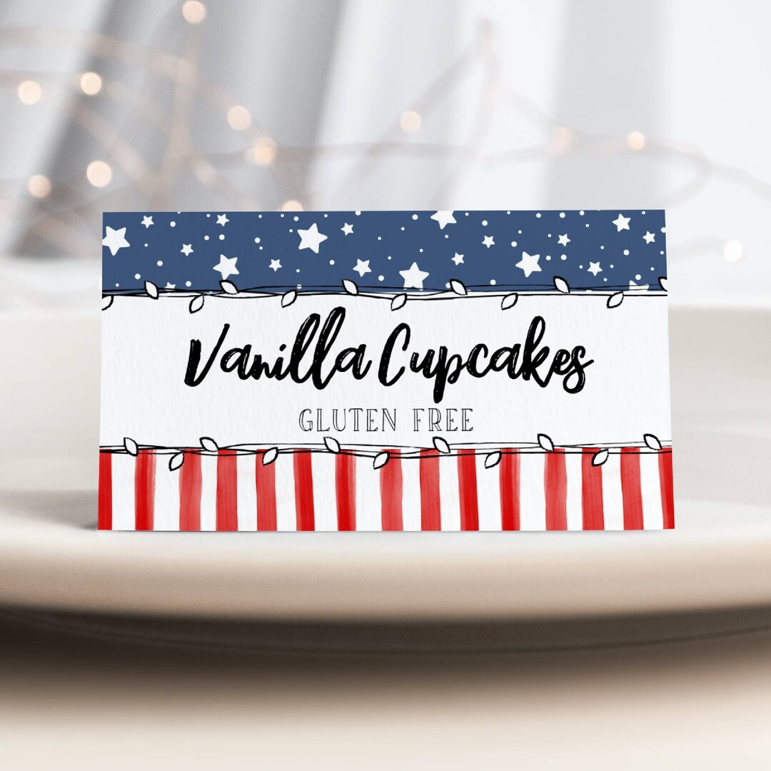 4th of July Food Card Template, Printable Stars & Stripes Buffet Tent ...