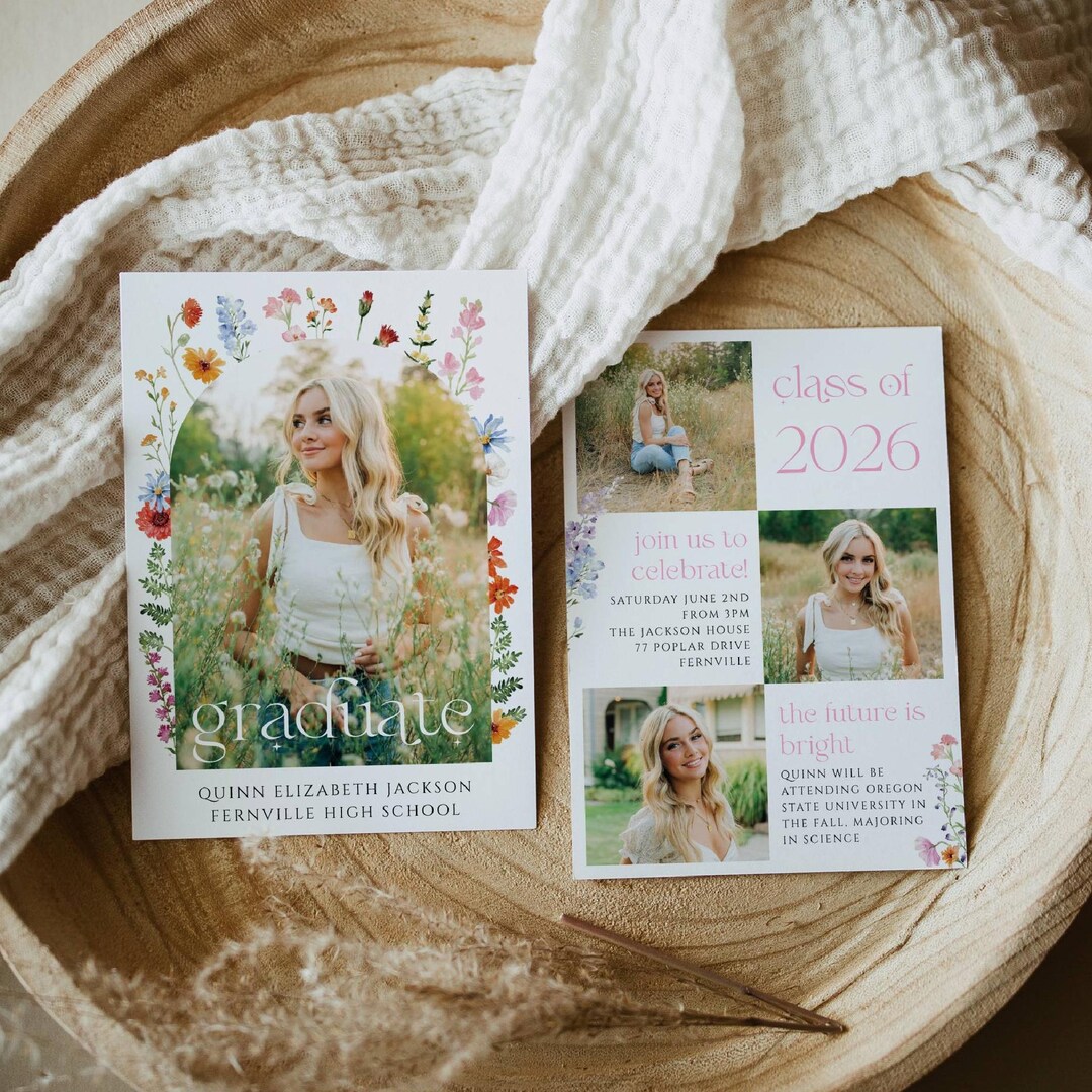 Wildflowers Graduation Party Invitation Template, Printable Photo ...