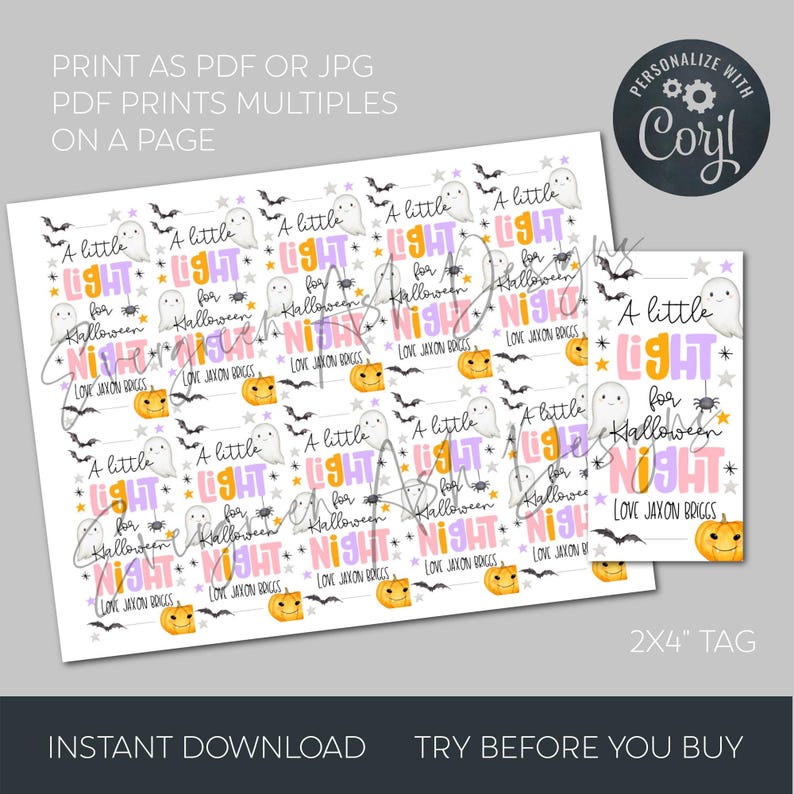 Printable Halloween Glow Stick Gift Tag Template, A Little Light for ...