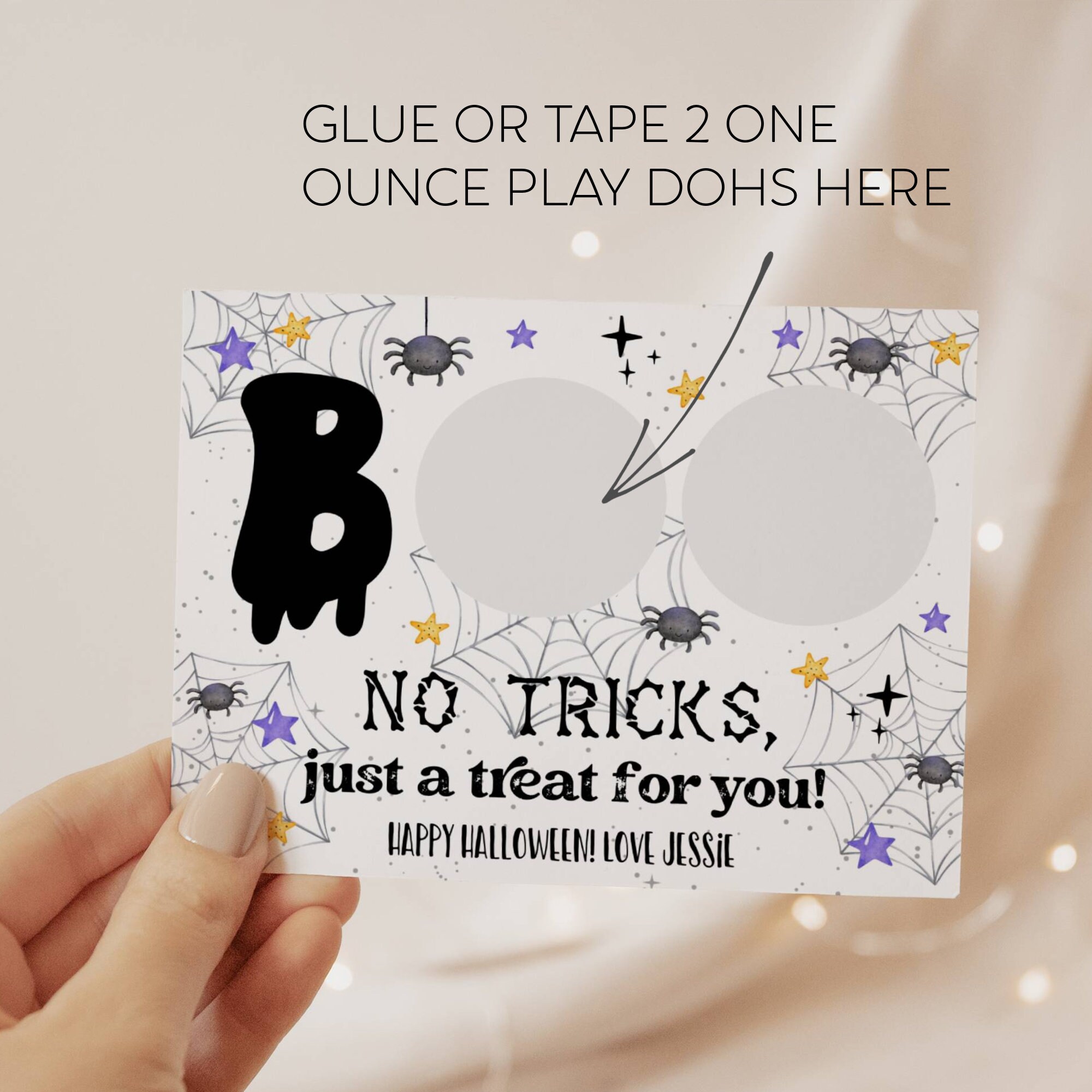 Halloween Play Doh Card Template, Printable Boo No Tricks Treat for You ...