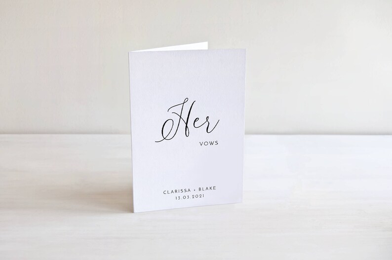 Minimalist Script Wedding Vow Cards Template Printable Vow | Etsy