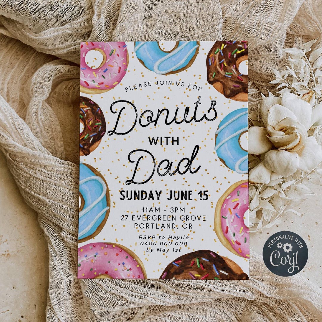 Donuts With Dad Invitation Template, Printable Father's Day Donut ...