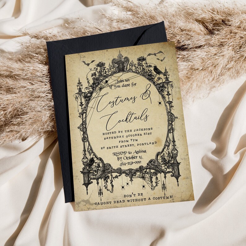 Vintage Gothic Frame Halloween Party Invite Printable - Etsy