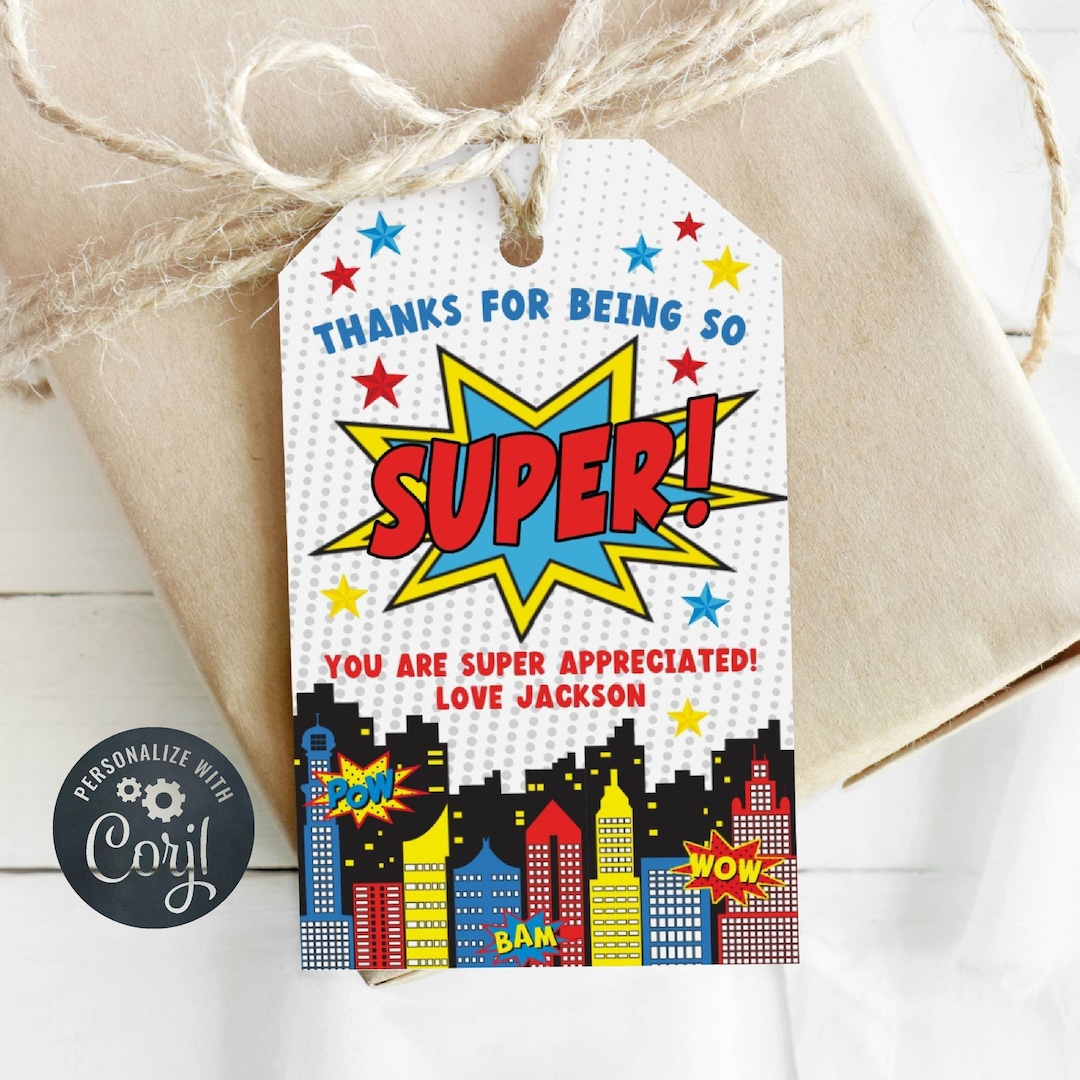 Superhero Teacher Appreciation Gift Tag Template, Printable Staff Nurse ...