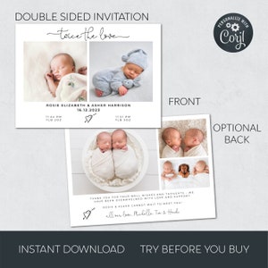Twin Babies Twice the Love Birth Announcement Template, Printable ...