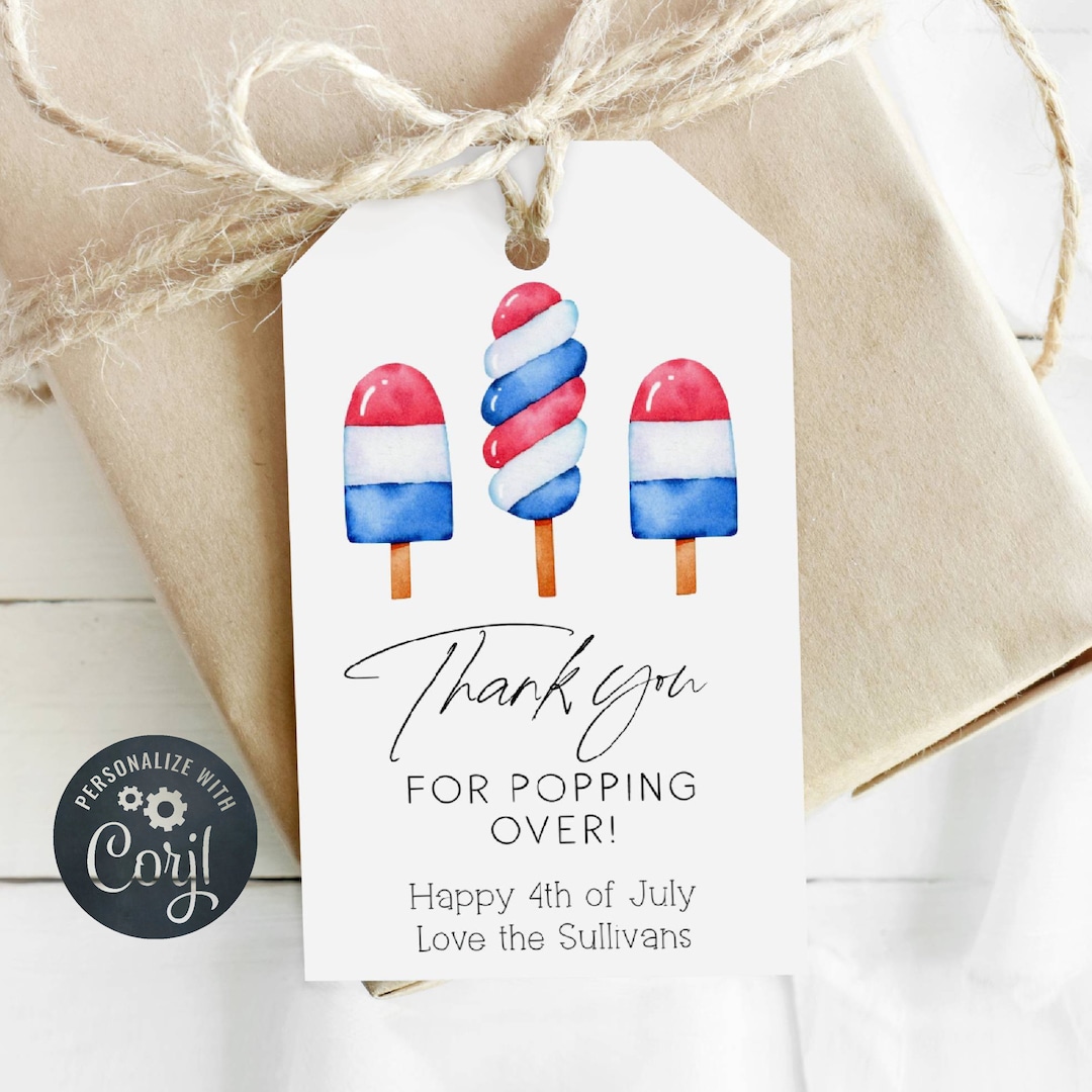 4th of July Popsicle Favor Tag Template, Printable Thanks for Popping ...