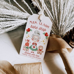 Mrs. Claus' Bake Shop Christmas Gift Tag Template, Printable Baked With ...