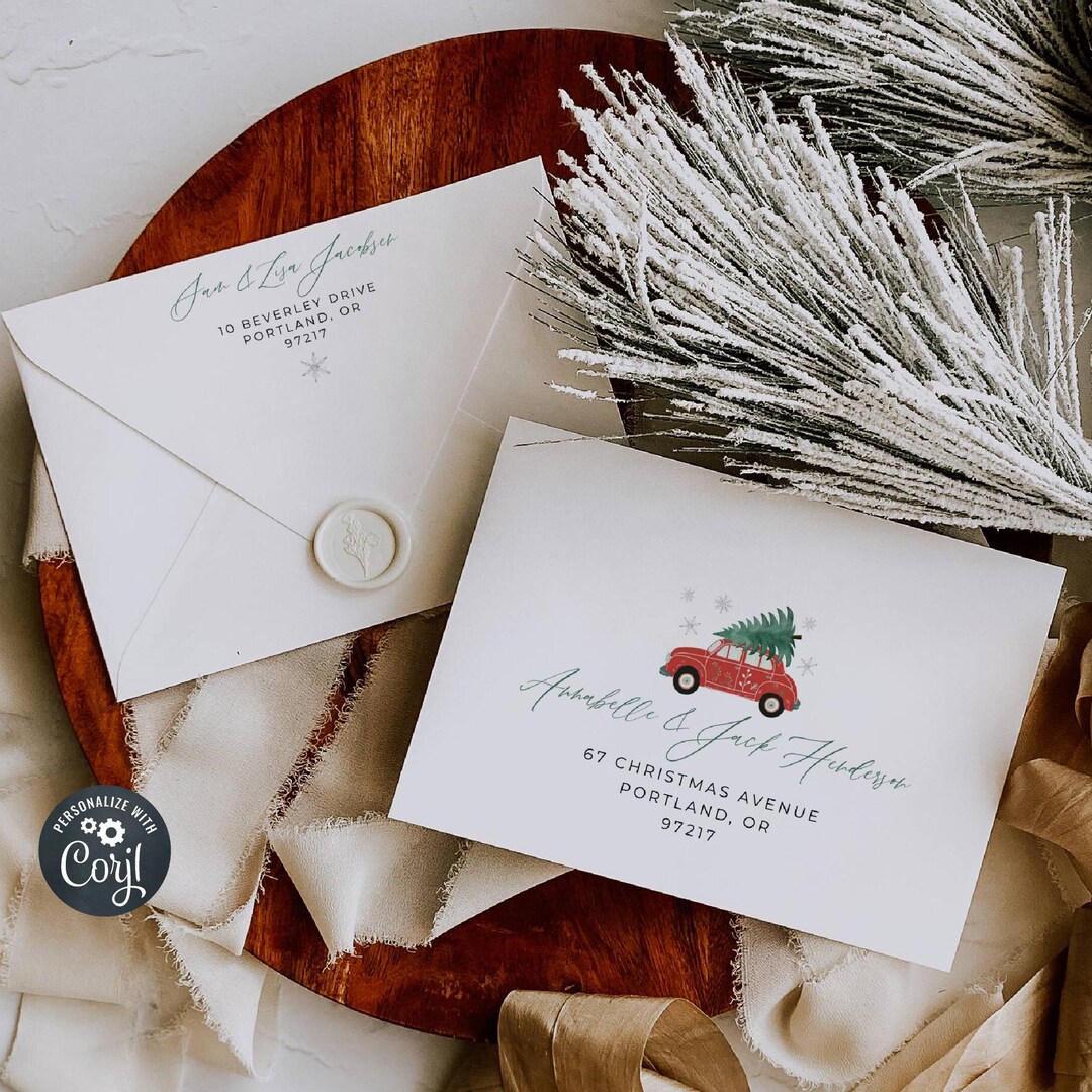 Editable Scandi Red Car Christmas Envelope Template, Printable Holiday ...