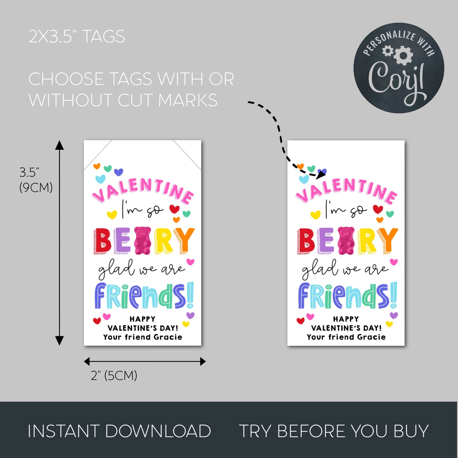 Gummy Bear Valentine's Day Gift Tag Template, Printable Beary Glad We ...
