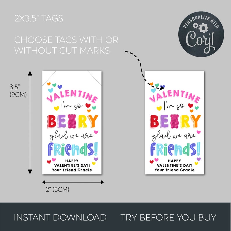 Gummy Bear Valentine's Day Gift Tag Template, Printable Beary Glad We ...