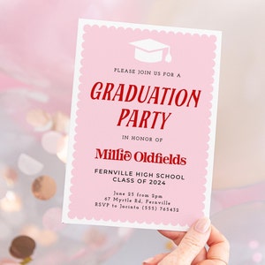 Retro Graduation Party Invitation Template, Printable Scallop Graduate ...