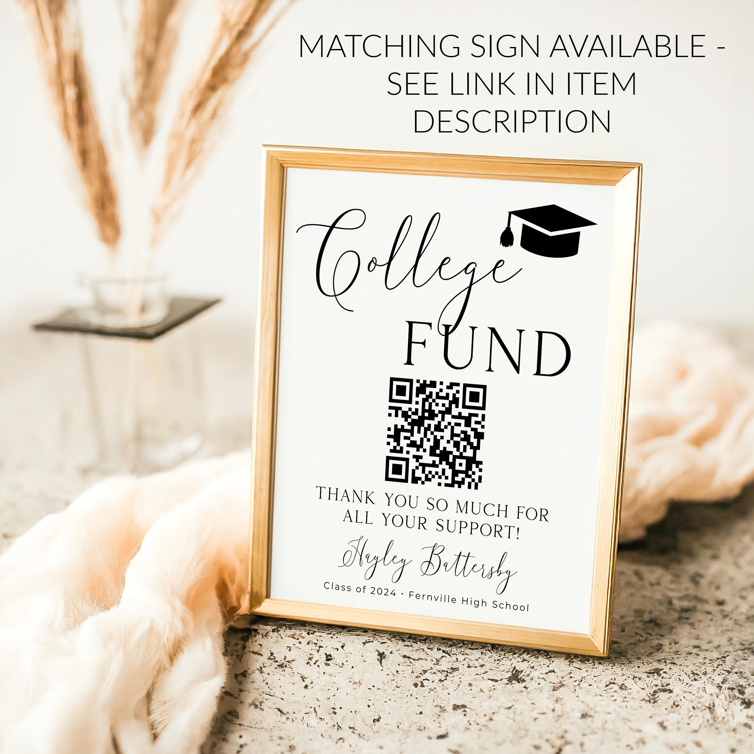 Elegant QR Code College Fund Insert Card Template, Printable Grad ...