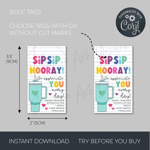 Teacher Appreciation Tumbler Cup Gift Tag Template, Printable Sip Sip ...