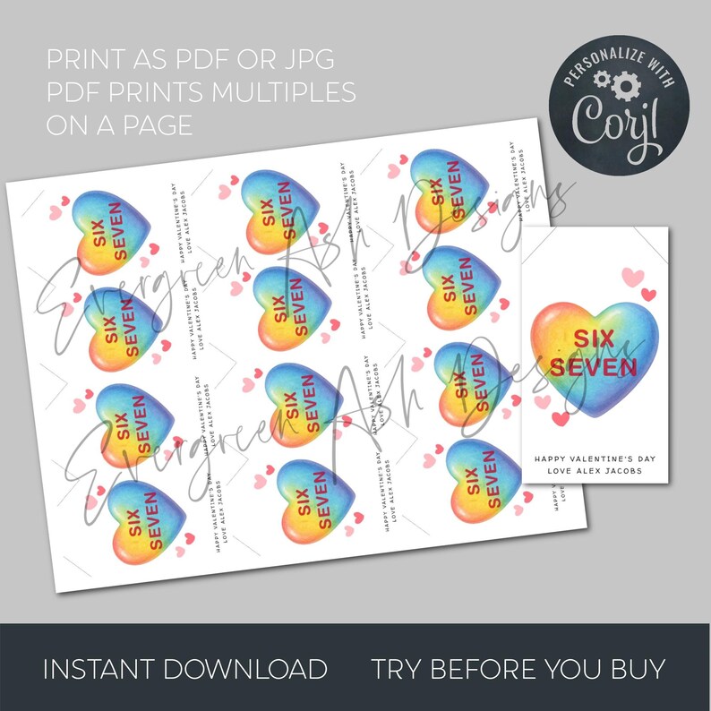 67 Candy Heart Valentine's Day Gift Tag Template, Printable Slang ...