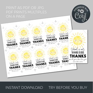 Summer Teacher Appreciation Gift Tag Template, Editable Sunshine Thank ...