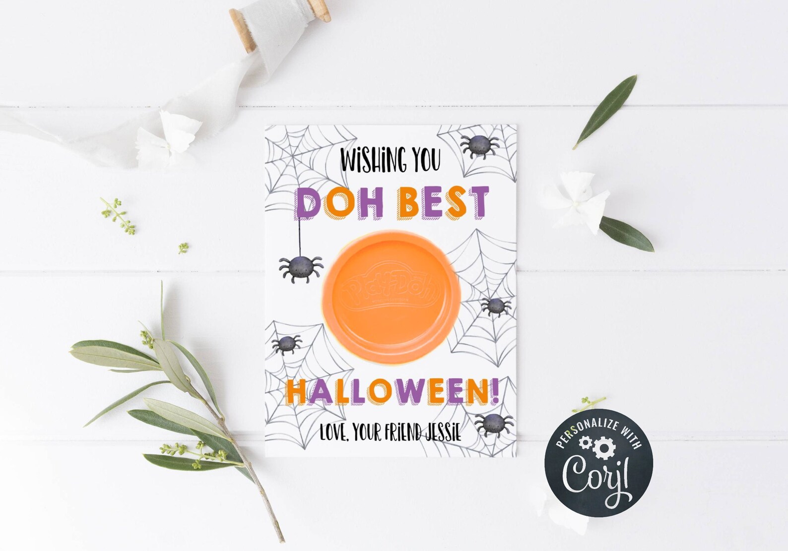 Halloween Play Doh Card Template Printable Wishing You Doh - Etsy