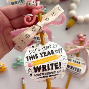 Back to School Pencil Round Gift Tag Template, Printable Let's Start ...