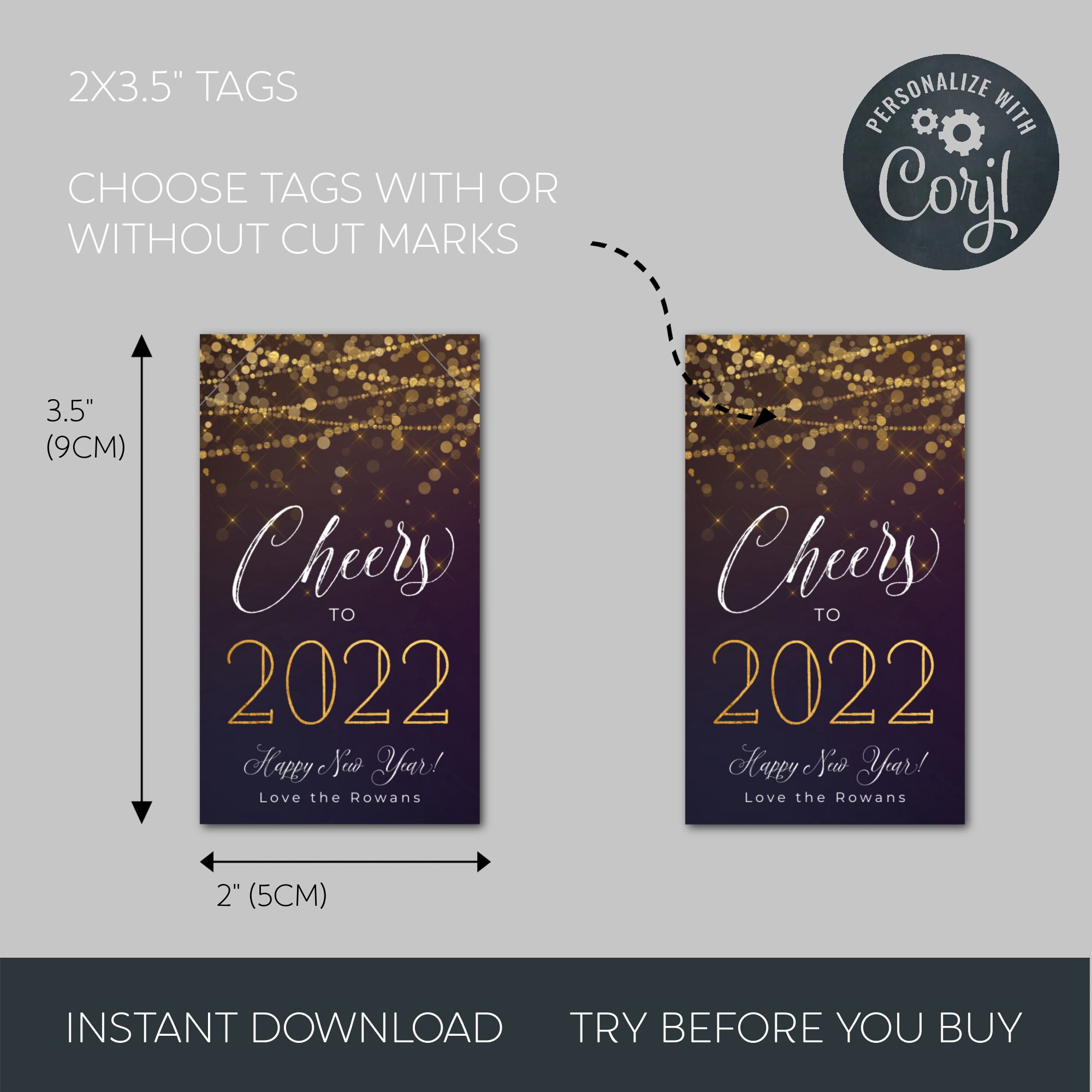 New Year's Eve Gift Tag Template, Printable Cheers to 2026 NYE Favor ...
