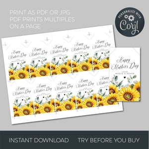 Sunflowers Mother's Day Gift Tag Template, Printable Mother's Day ...