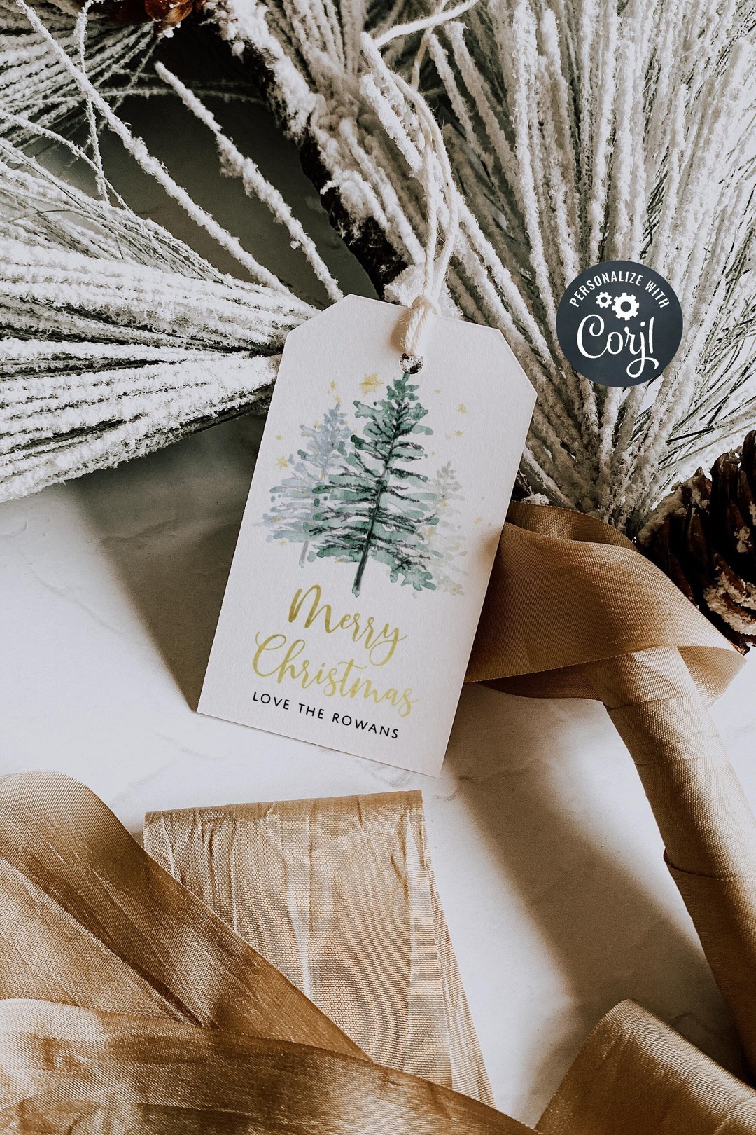Christmas Pine Tree Gift Tag Template Printable Holiday Favor - Etsy