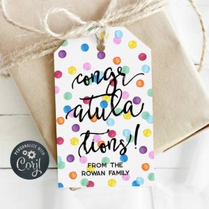 Printable Congratulations Gift Tag Template, Editable Watercolor ...