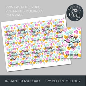 Valentine's Day Candy Hearts Gift Tag Template, Printable Rainbow ...